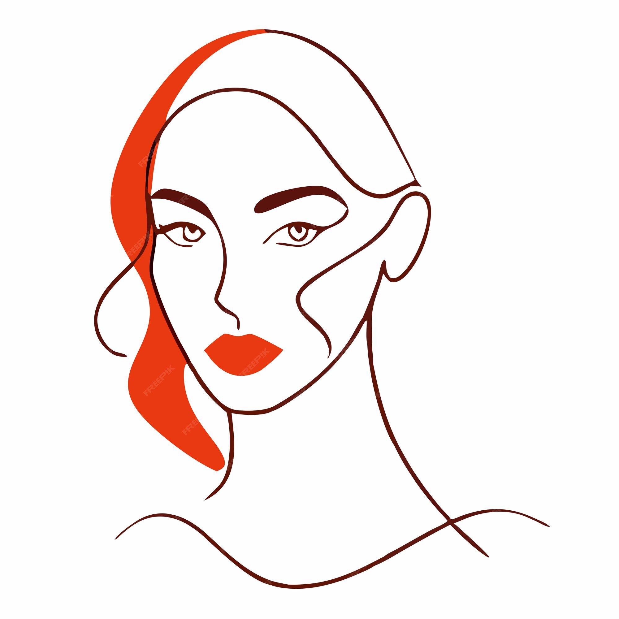 Premium Vector Woman Face Line Art Vector Art Illustration Flat Style