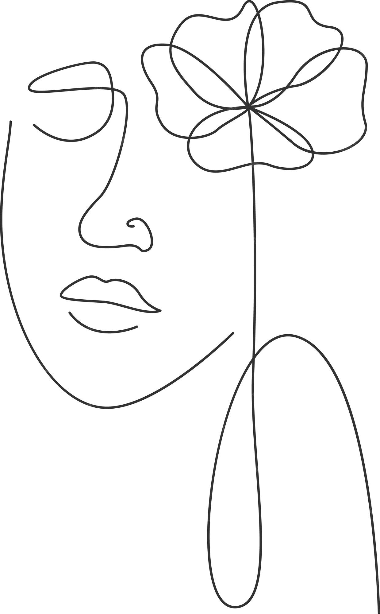 Premium Vector Woman Face With Flower Drawing