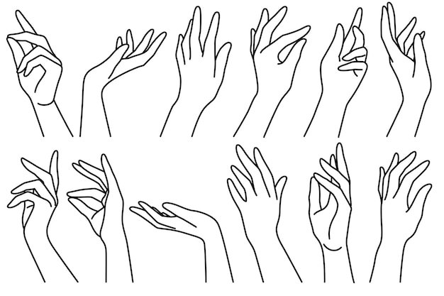 Premium Vector Woman Hands Line Outline Drawn Female Different