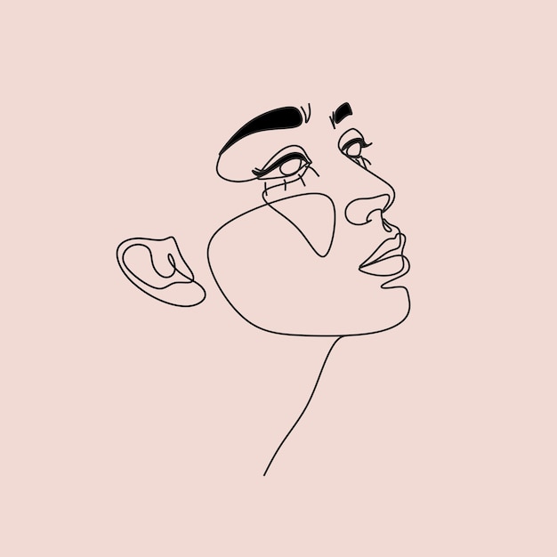 Premium Vector Woman Head With Flowers Continuous Line Drawing Set