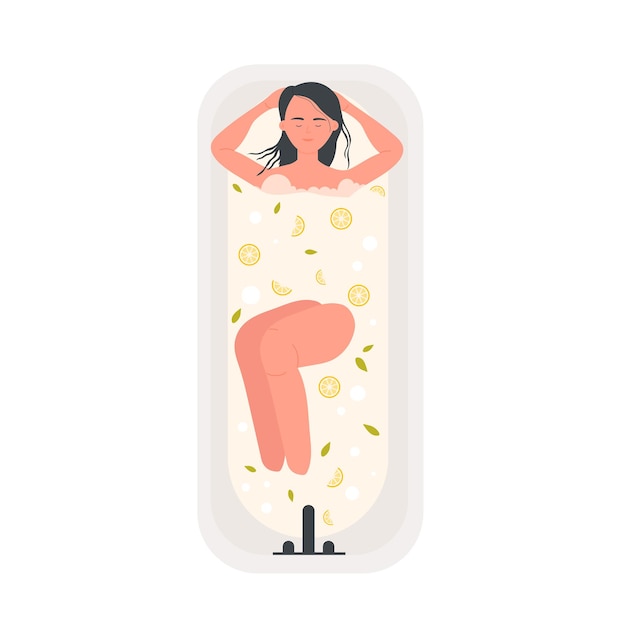 Premium Vector Woman Relaxing In Bathtub