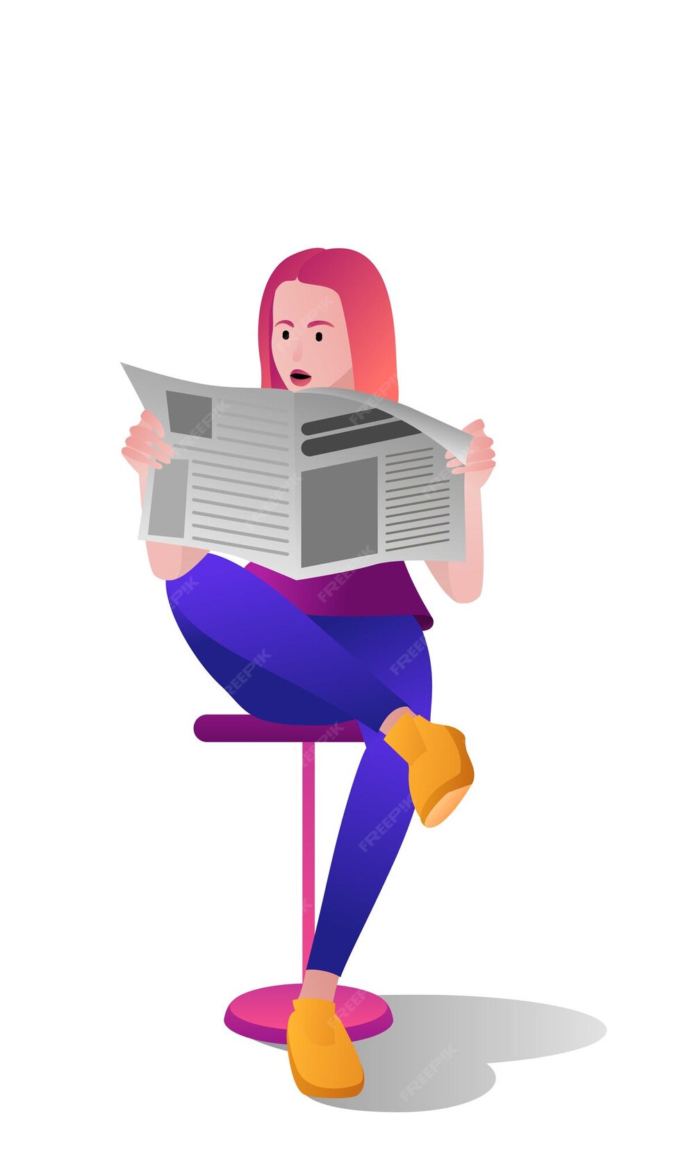 Premium Vector Woman Sitting On Chair And Reading Newspaper