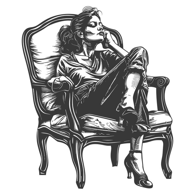 Woman Sitting In A Chair With Her Leg Crossed Premium Ai Generated Vector