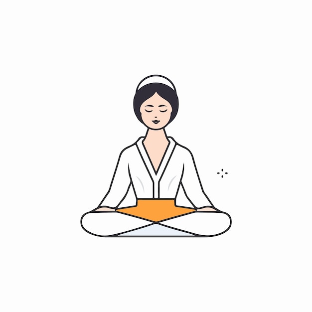 Premium Vector A Woman In A White Robe Meditating In A Lotus Position