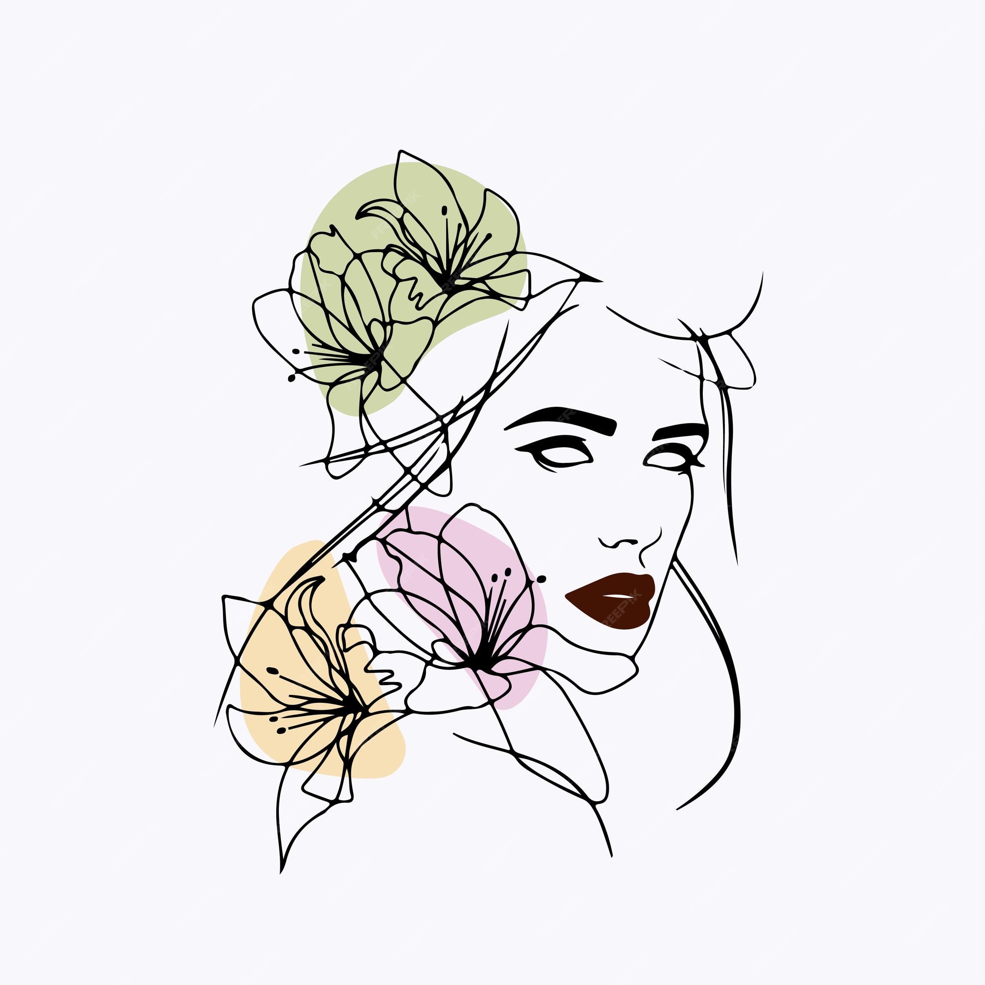 Premium Vector Women And Flowers Line Art Girl With Flowers And