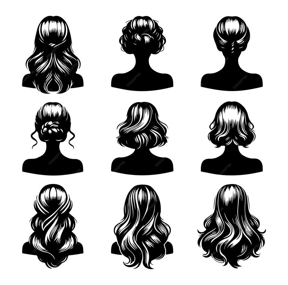 Premium Vector Women Wigs Hairstyle Back Icons Set Silhouette Vector