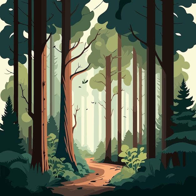 Premium Vector | Woodland forest landscape with trees Premium Vector | Woodland forest landscape with trees
