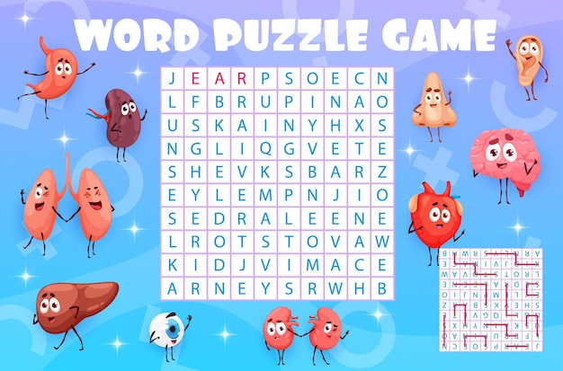 Premium Vector | Word search puzzle game worksheet human organs Premium Vector | Word search puzzle game worksheet human organs