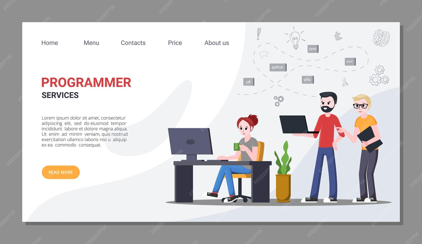 Premium Vector | Work and services for programmers home page ...