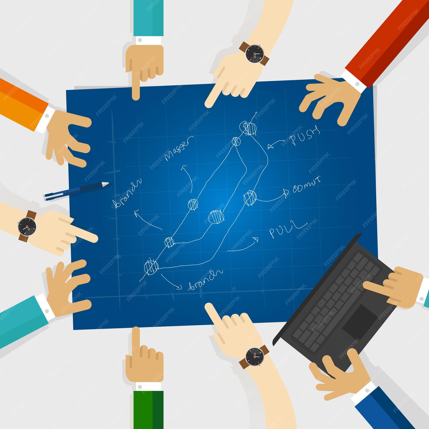 Premium Vector | Working together in subversion of programming ...