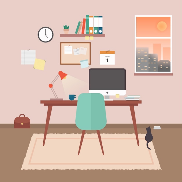 Premium Vector | Workplace flat vector illustration art Premium Vector | Workplace flat vector illustration art