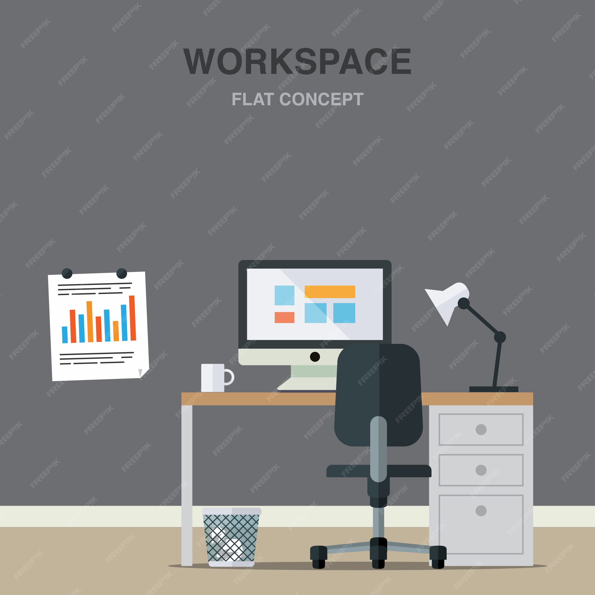 Premium Vector Workspace Flat Concept