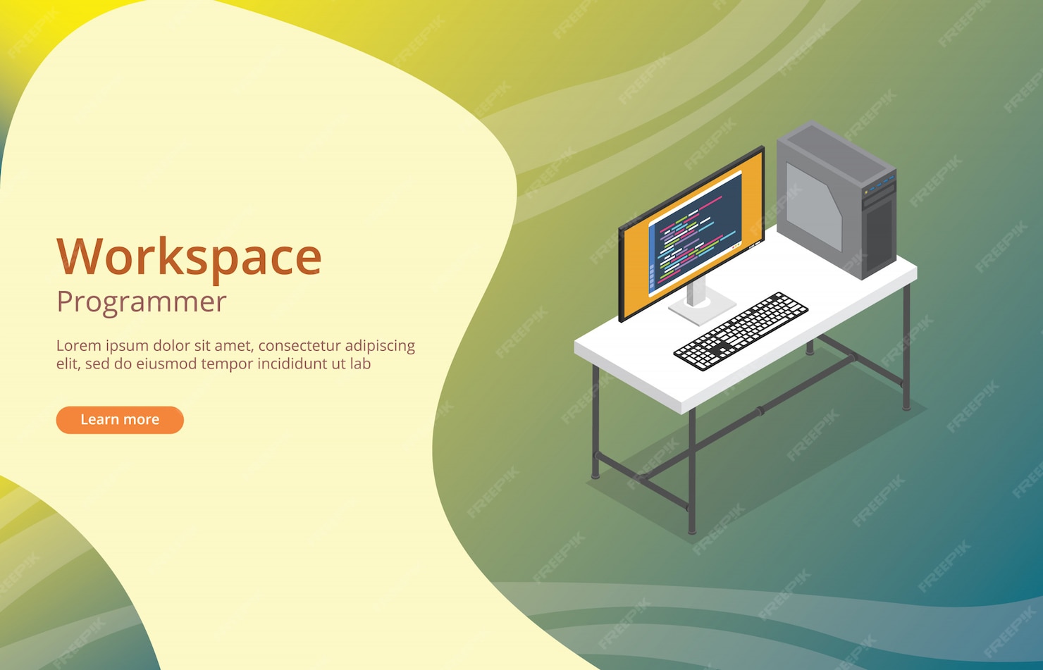 Premium Vector | Workspace programmer or developer with coding on screen