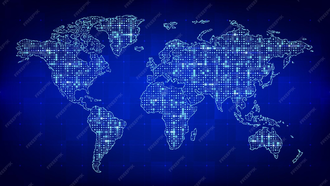 Premium Vector World Map Abstract Map Of Planet Made With Binary Code Global Network