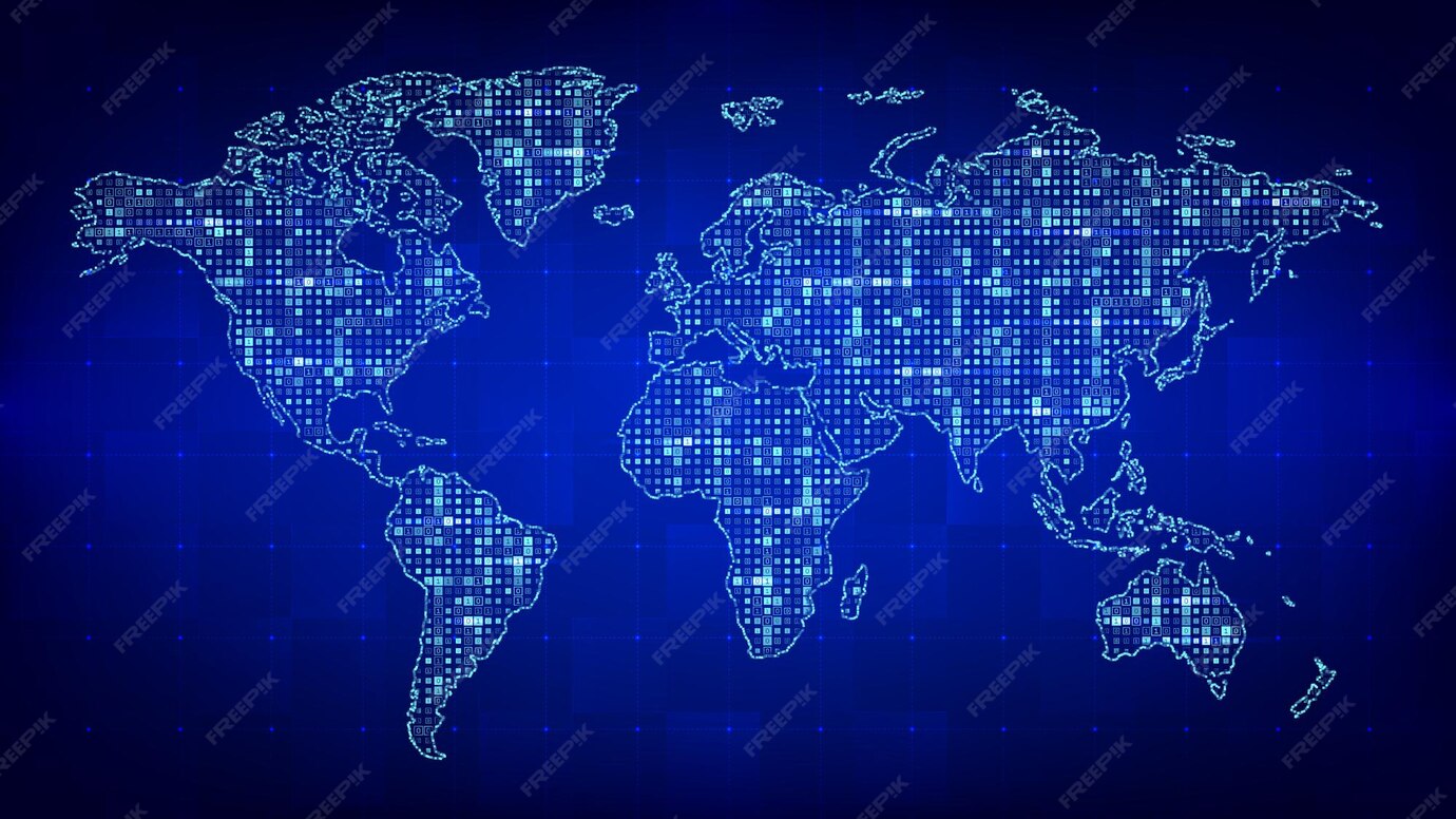 Premium Vector | World map abstract map of planet made with binary code global network ...