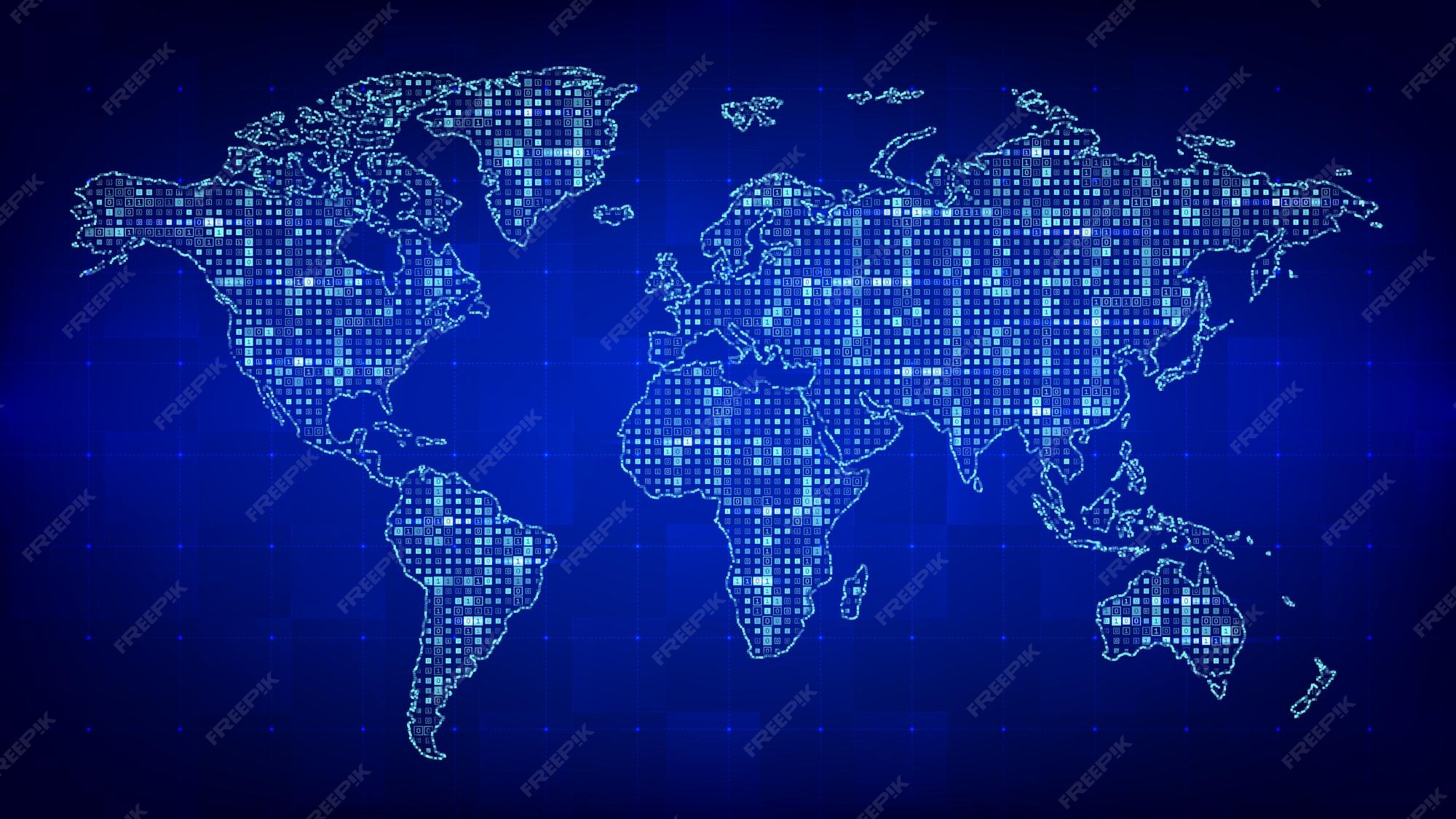 Premium Vector World Map Abstract Map Of Planet Made With Binary Code Global Network