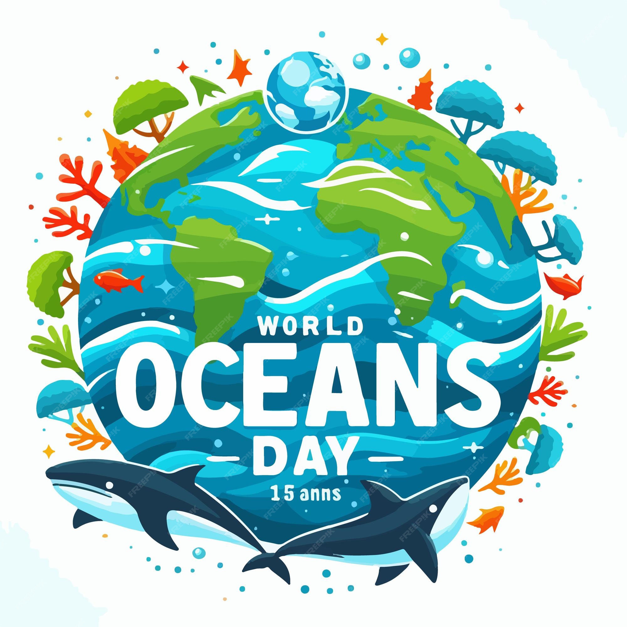 Premium Vector World Oceans Day Background Concept Vector Illustration