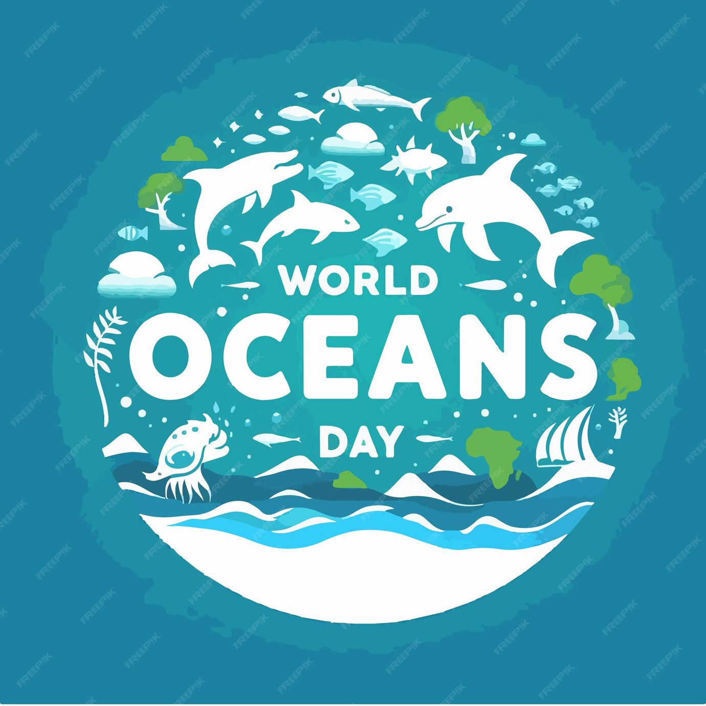Premium Vector World Oceans Day Background Concept Vector Illustration