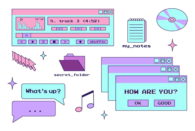 Premium Vector | Y2k trendy set of objects old computer interface retro ... Premium Vector | Y2k trendy set of objects old computer interface retro ...