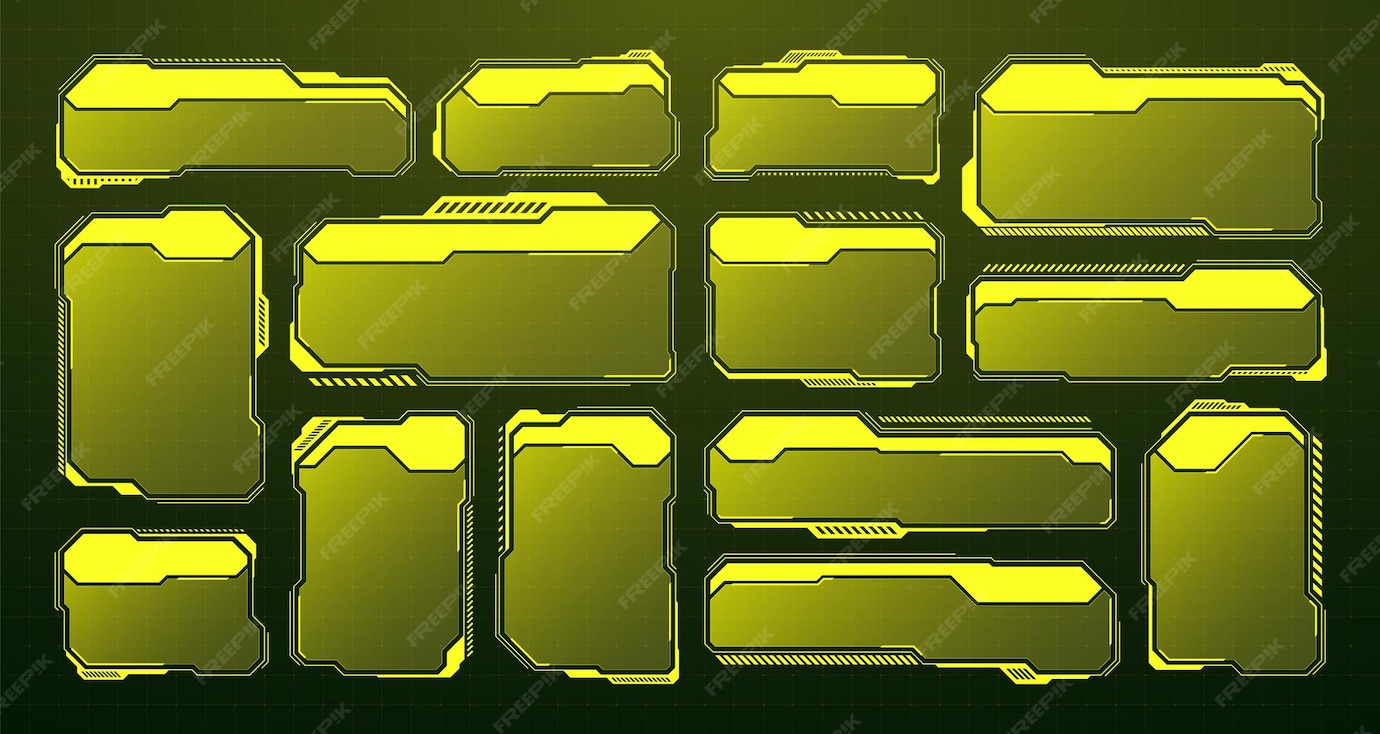 黄色の未来的な Hud Ui 要素 Scifi ユーザー インターフェイスのテキスト ボックスの吹き出し警告メッセージ フレーム情報ボックス