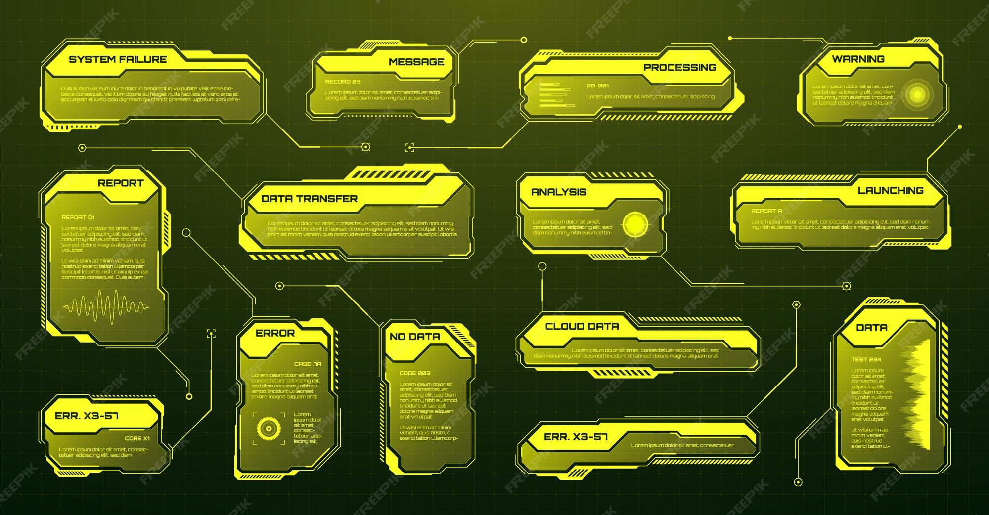 Желтые футуристические элементы пользовательского интерфейса Hud
