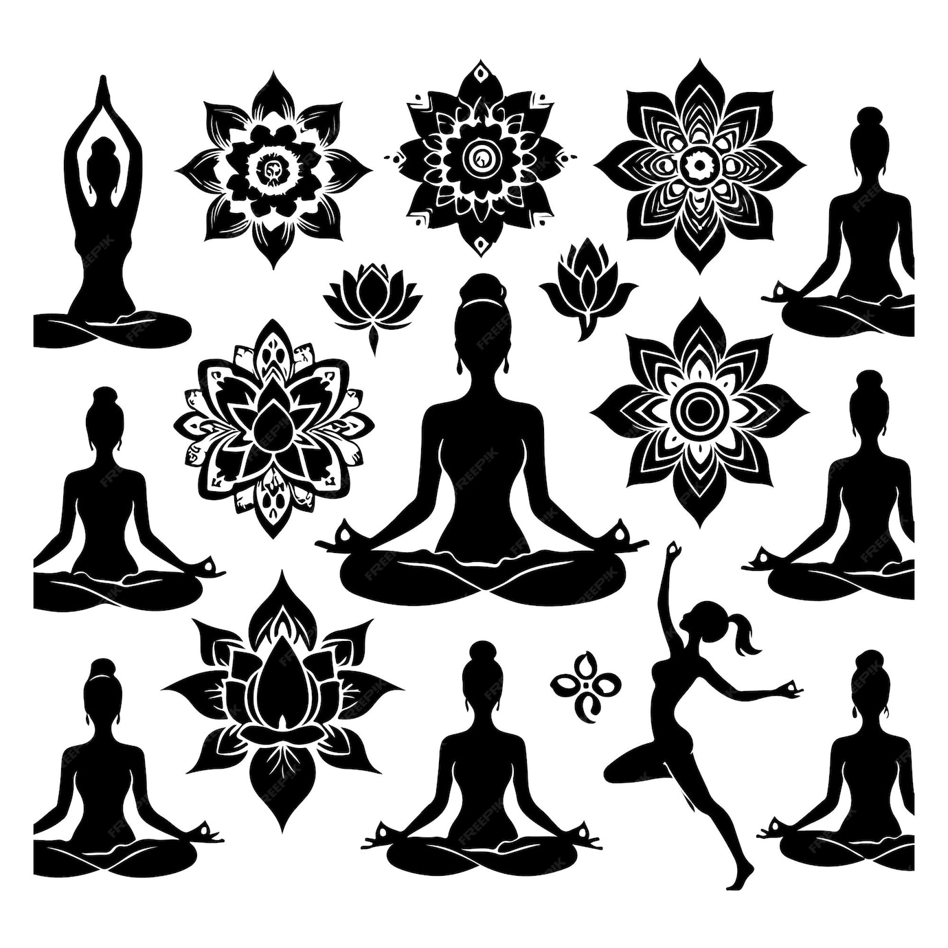 Premium Vector Yoga Silhouette Meditating Woman In Lotus Position