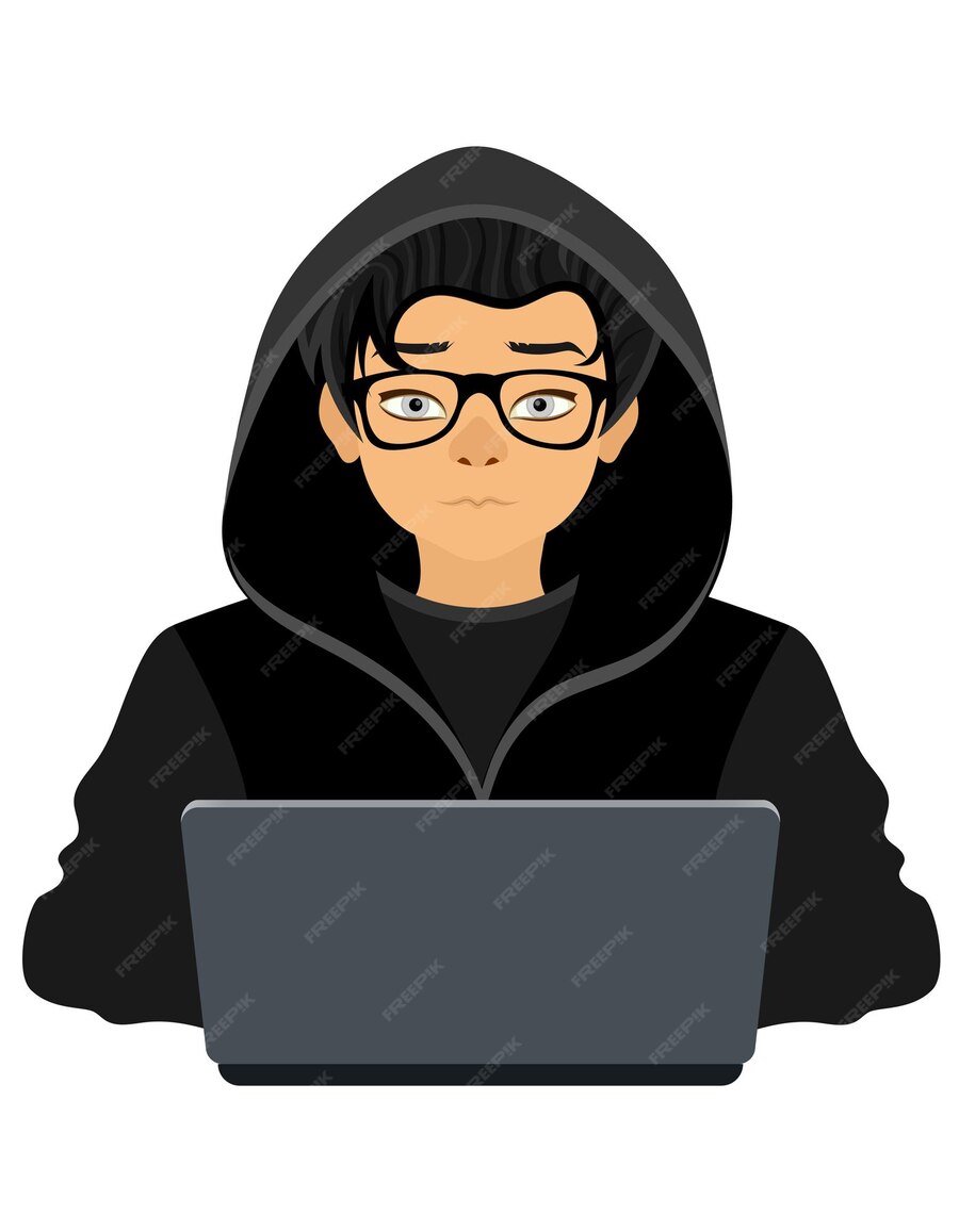 Premium Vector | Young hacker programmer it specialist coder sitting at a laptop in a sweater ...