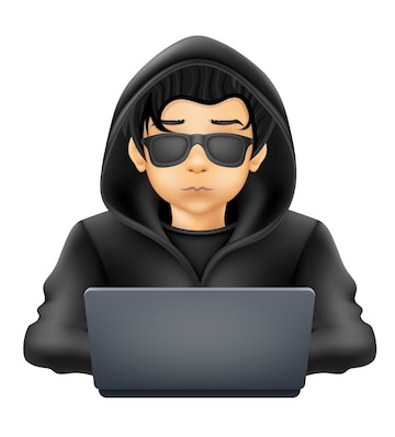 Premium Vector | Young hacker programmer it specialist coder sitting at a laptop vector illustration