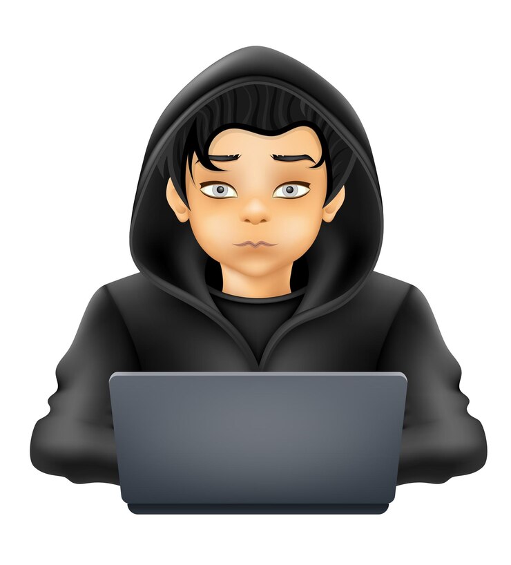 Premium Vector | Young hacker programmer it specialist coder sitting at a laptop vector illustration