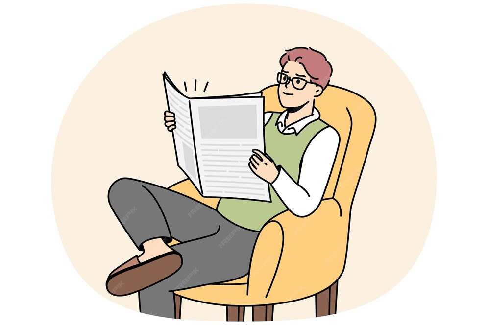 Premium Vector Young Man Sit In Chair Reading Newspaper
