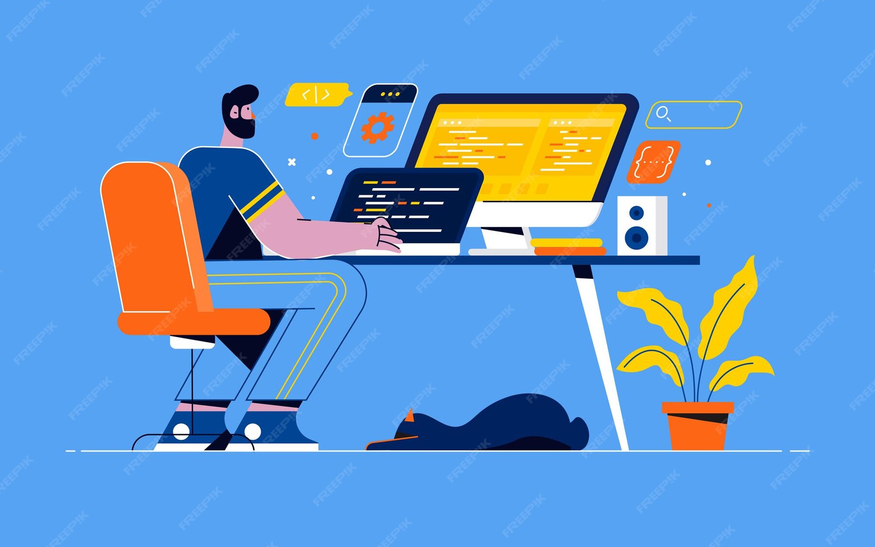 Premium Vector | Young programmer concentrated at working project. developing programming and ...