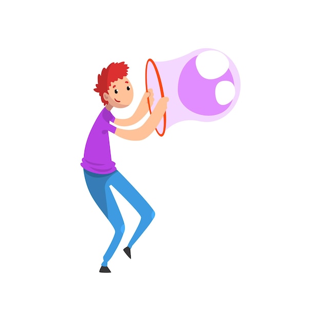 Premium Vector | Young smiling man blowing big soap bubble with ring ... Premium Vector | Young smiling man blowing big soap bubble with ring ...