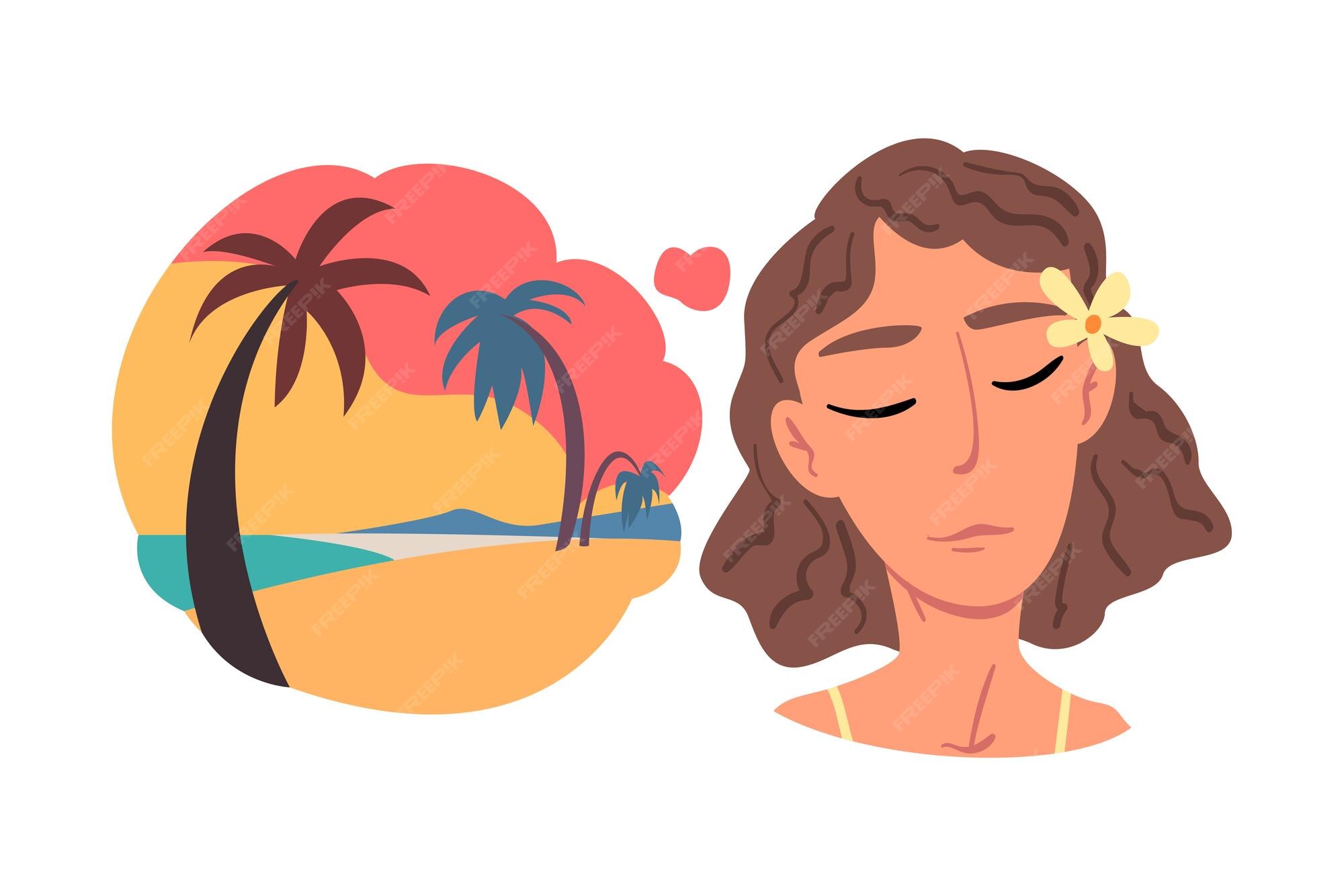 Premium Vector Young Woman Dreaming About Summer Vacation Human