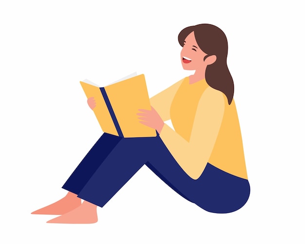 Premium Vector A Young Woman Is Sitting On The Floor And Reading A Book