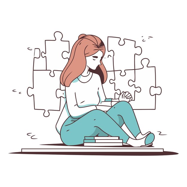 Premium Vector Young Woman Sitting On The Floor And Reading A Book