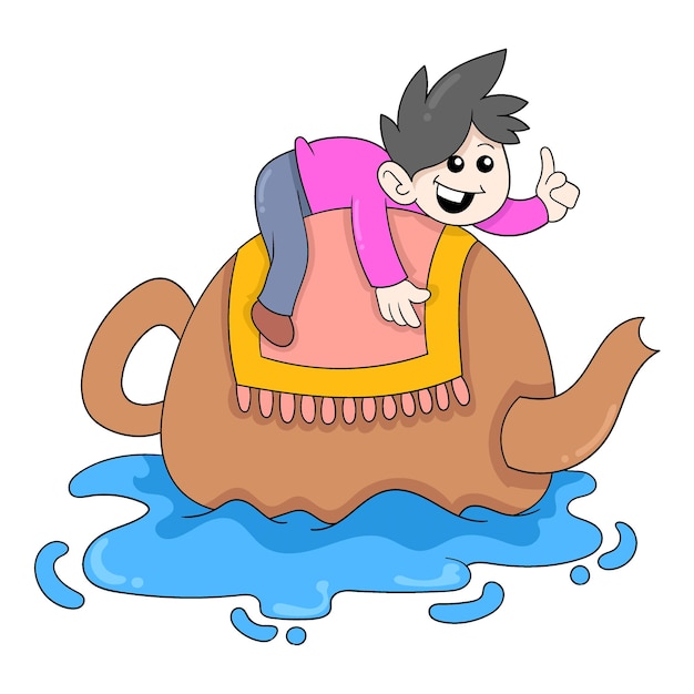 Chłopiec Jedzie Duży Magiczny Czajniczek Doodle Ikona Obrazu Kawaii ... Chłopiec Jedzie Duży Magiczny Czajniczek Doodle Ikona Obrazu Kawaii ...