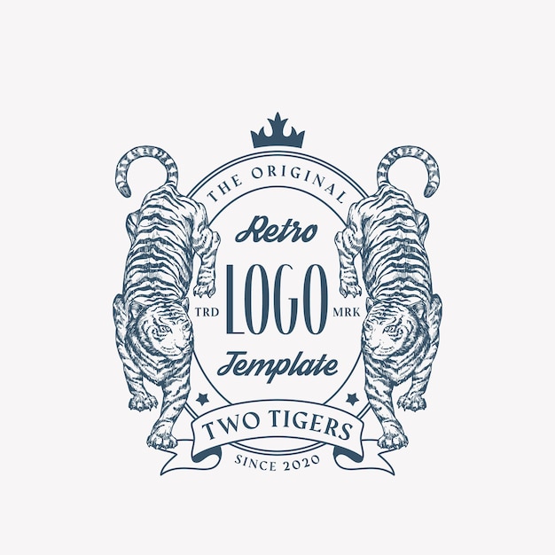 Dwa Tygrysy Streszczenie Wektor Rama Odznaka Szablon Logo Ręcznie ... Dwa Tygrysy Streszczenie Wektor Rama Odznaka Szablon Logo Ręcznie ...