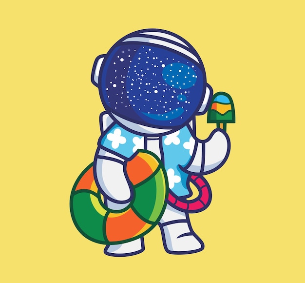 Ładny astronauta trzymający koło ratunkowe jeść lody kreskówka podróż ... Ładny astronauta trzymający koło ratunkowe jeść lody kreskówka podróż ...