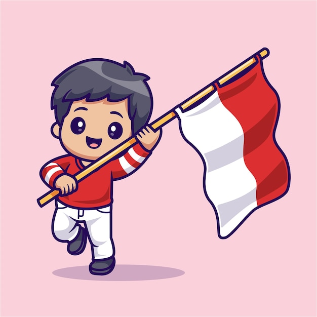 Ładny chłopiec trzymający flagę Indonezji ikona wektor kreskówek ... Ładny chłopiec trzymający flagę Indonezji ikona wektor kreskówek ...