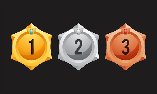 Zestaw Złotych, Srebrnych i Brązowych Medali Champion | Premium Wektor Zestaw Złotych, Srebrnych i Brązowych Medali Champion | Premium Wektor