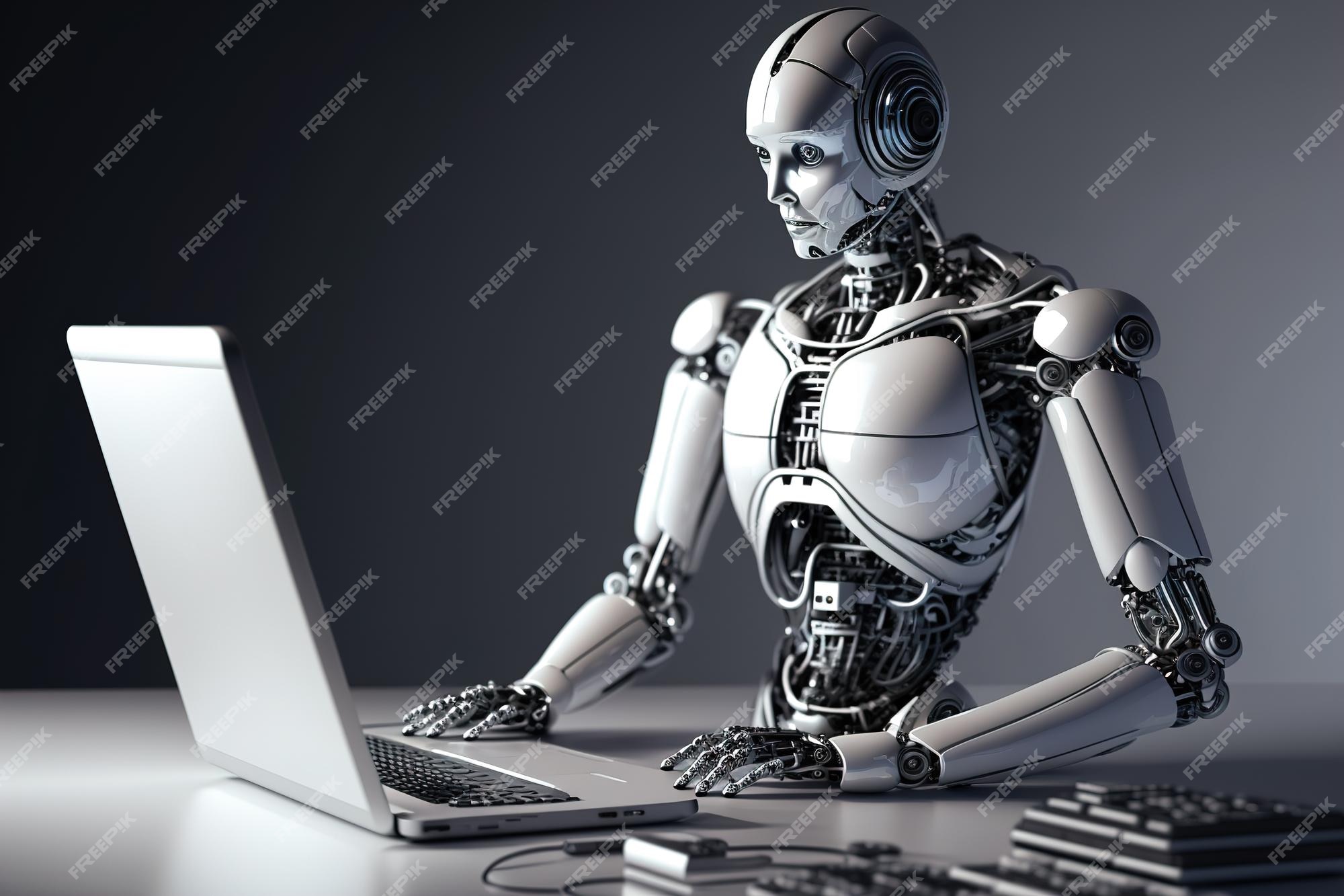 Android Robot Pracujący W Biurze Przy Komputerze Koncepcja Sztucznej ... Android Robot Pracujący W Biurze Przy Komputerze Koncepcja Sztucznej ...