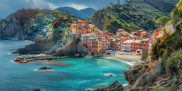 Cinque Terre przybrzeżne wioski na wybrzeżu Riwiery Włochy Kolorowe ... Cinque Terre przybrzeżne wioski na wybrzeżu Riwiery Włochy Kolorowe ...