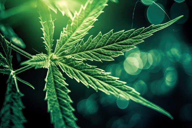 Widok Z Bliska Zielonego Liścia Cannabis Sativa Z Pięknym Bokeh W ... Widok Z Bliska Zielonego Liścia Cannabis Sativa Z Pięknym Bokeh W ...