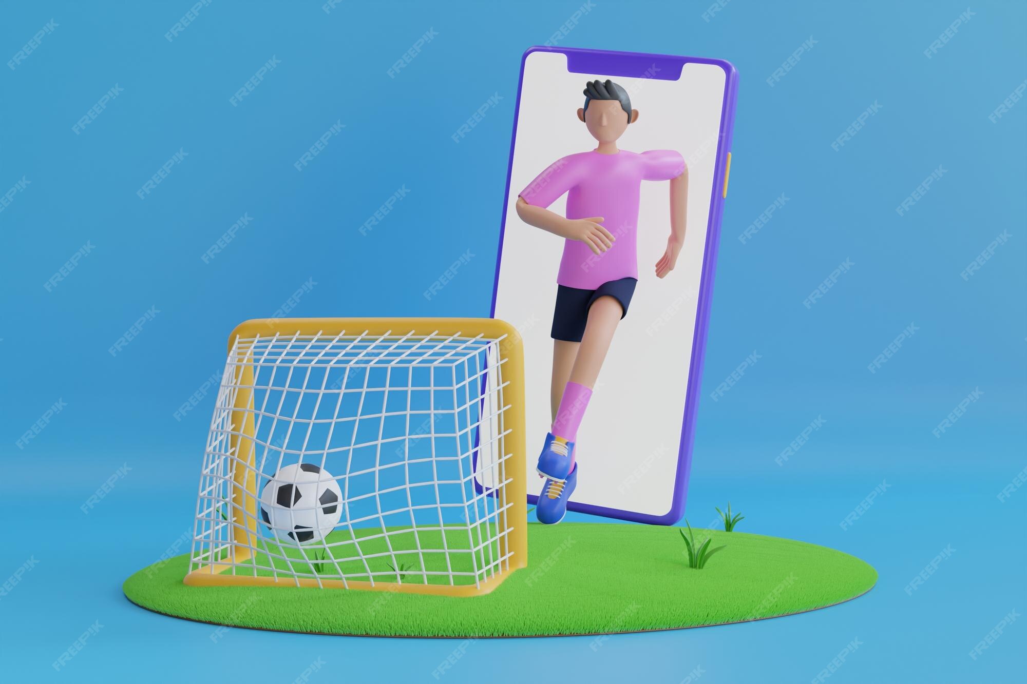 Bola de futebol no campo de futebol na ilustração 3d do aplicativo de ... Bola de futebol no campo de futebol na ilustração 3d do aplicativo de ...
