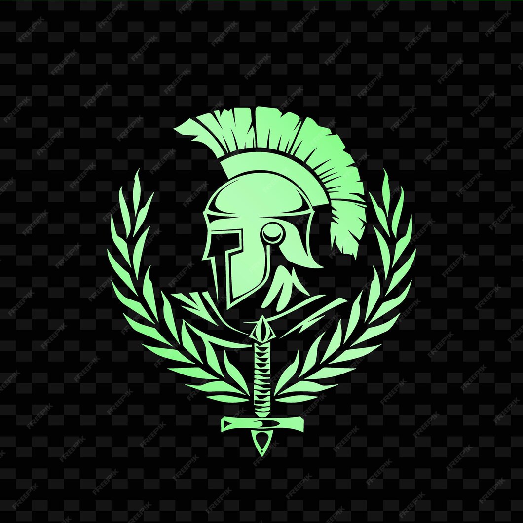 Ein symbol eines helms mit einer grünen krone und einem schild mit ... Ein symbol eines helms mit einer grünen krone und einem schild mit ...