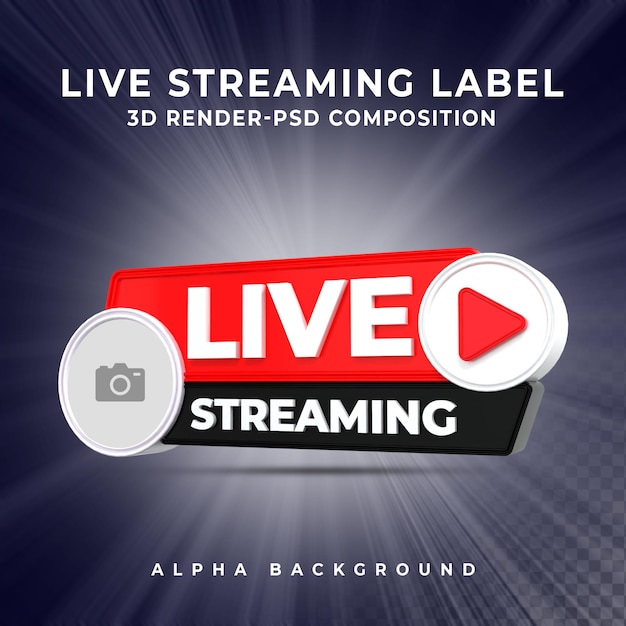 Emblema de ícone de renderização em 3d de banner de transmissão ao vivo ... Emblema de ícone de renderização em 3d de banner de transmissão ao vivo ...