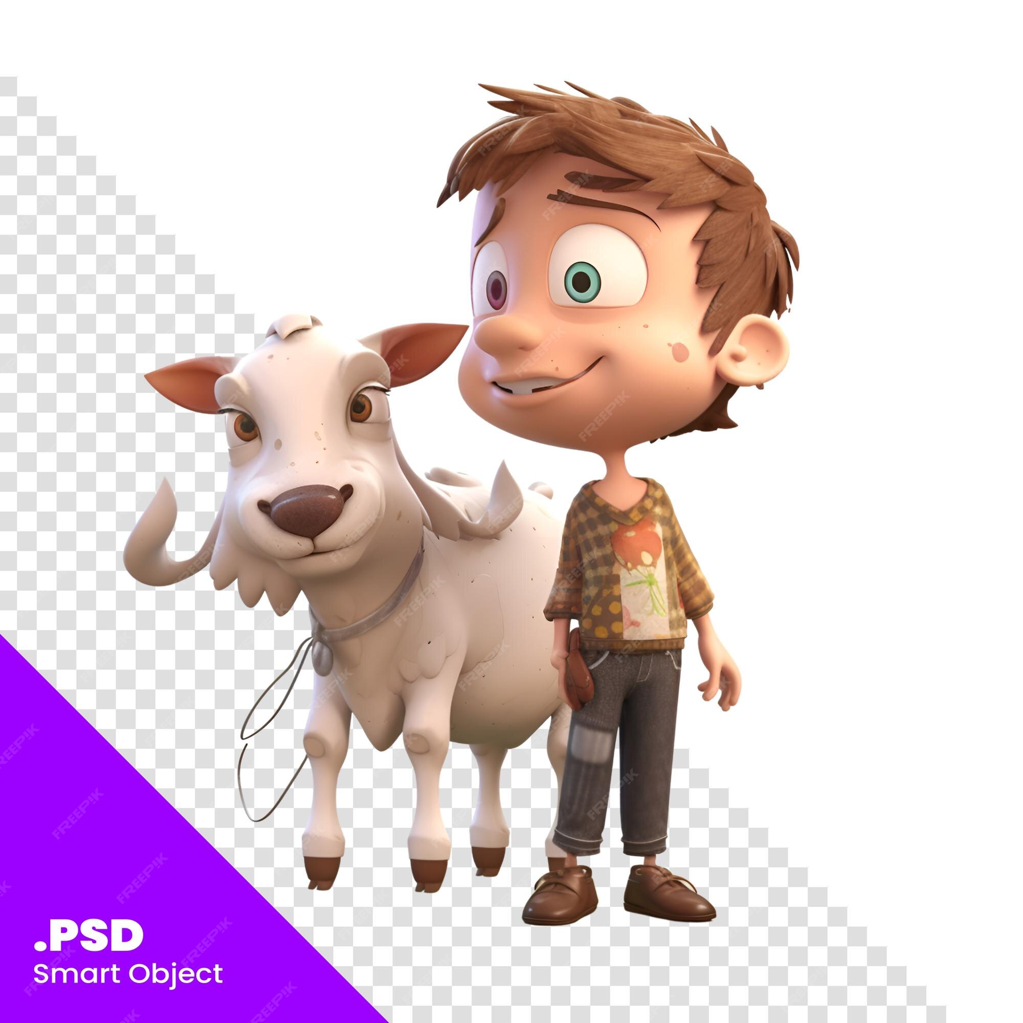 Garotinho e uma vaca branca em um modelo psd de renderização 3d de ... Garotinho e uma vaca branca em um modelo psd de renderização 3d de ...