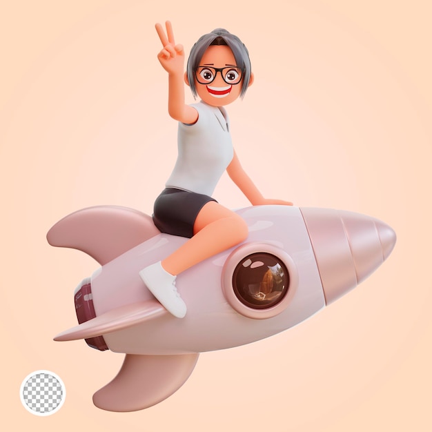 Jovem empresária com ilustração de desenho animado de foguete 3d | PSD ... Jovem empresária com ilustração de desenho animado de foguete 3d | PSD ...
