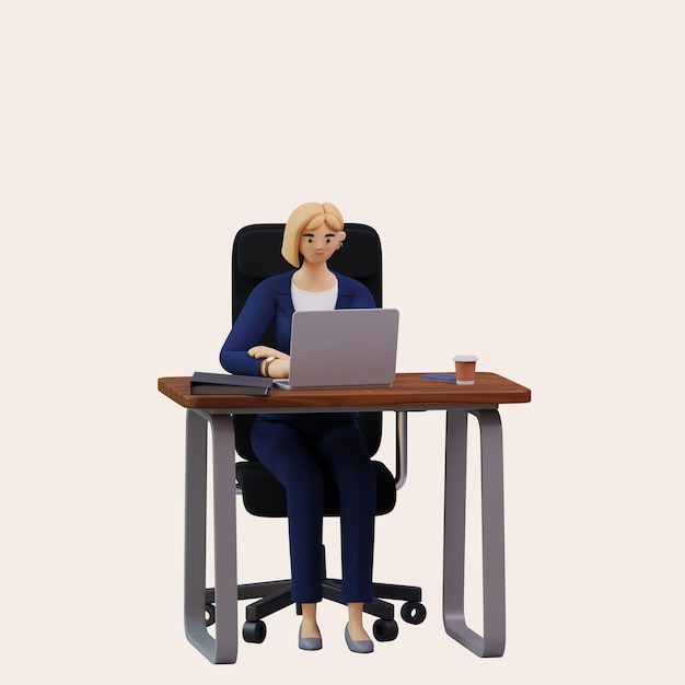 Mulher de negócios, trabalhando no laptop | PSD Premium Mulher de negócios, trabalhando no laptop | PSD Premium