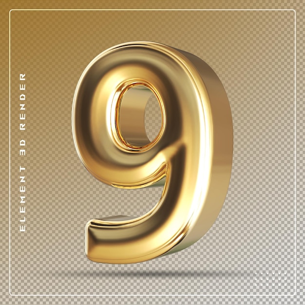 Rendering in 3D del numero 9 d'oro | PSD Premium Rendering in 3D del numero 9 d'oro | PSD Premium
